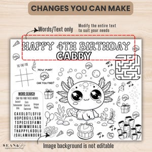 Editable Axolotl Birthday Party Activity Sheet, Axolotl Party, Coloring ...