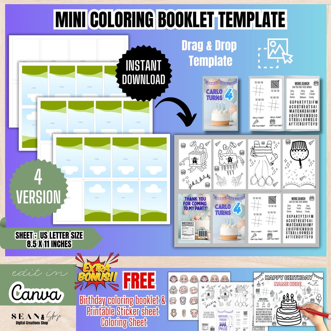 Mini Coloring Booklet Template,printable Coloring Book,diy Party Favor ...