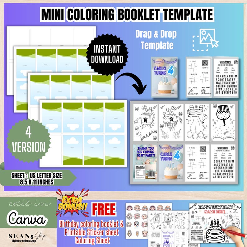 Mini Coloring Booklet Template,printable Coloring Book,diy Party Favor ...