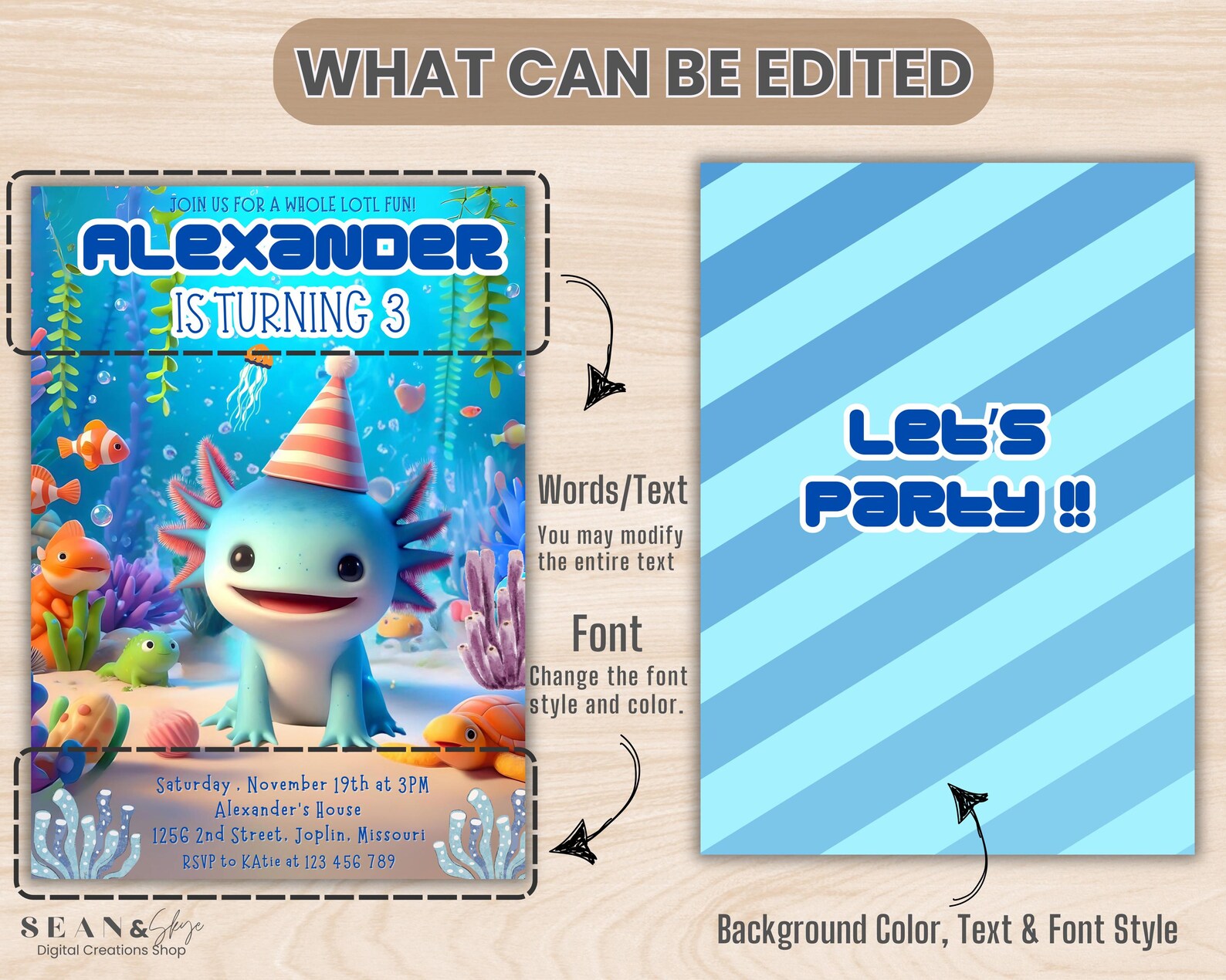 Editable Axolotl Birthday Invitation for Kids, Axolotl Party ...