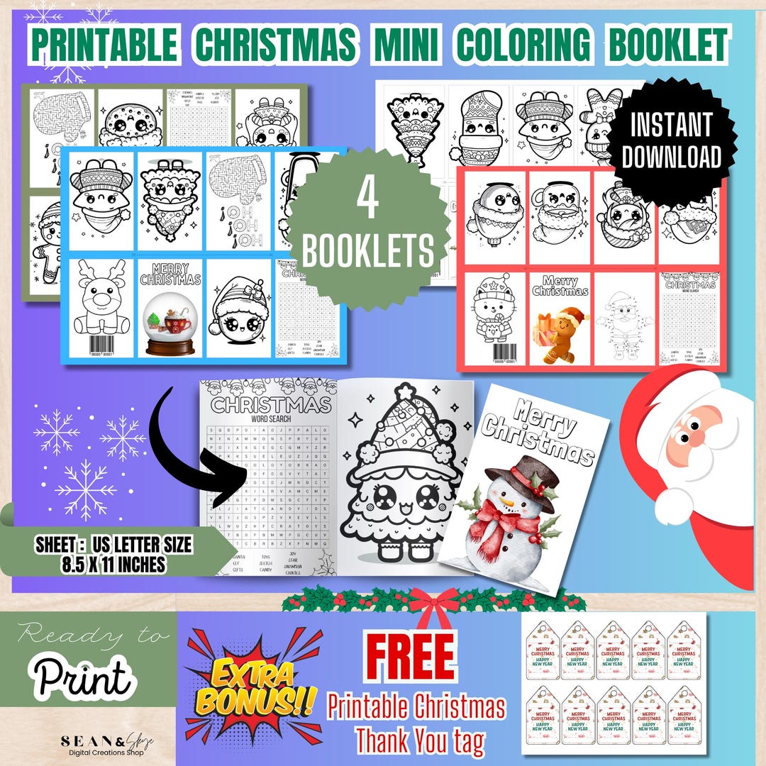 Printable Christmas Mini Coloring Booklet for Kids,christmas Activity ...