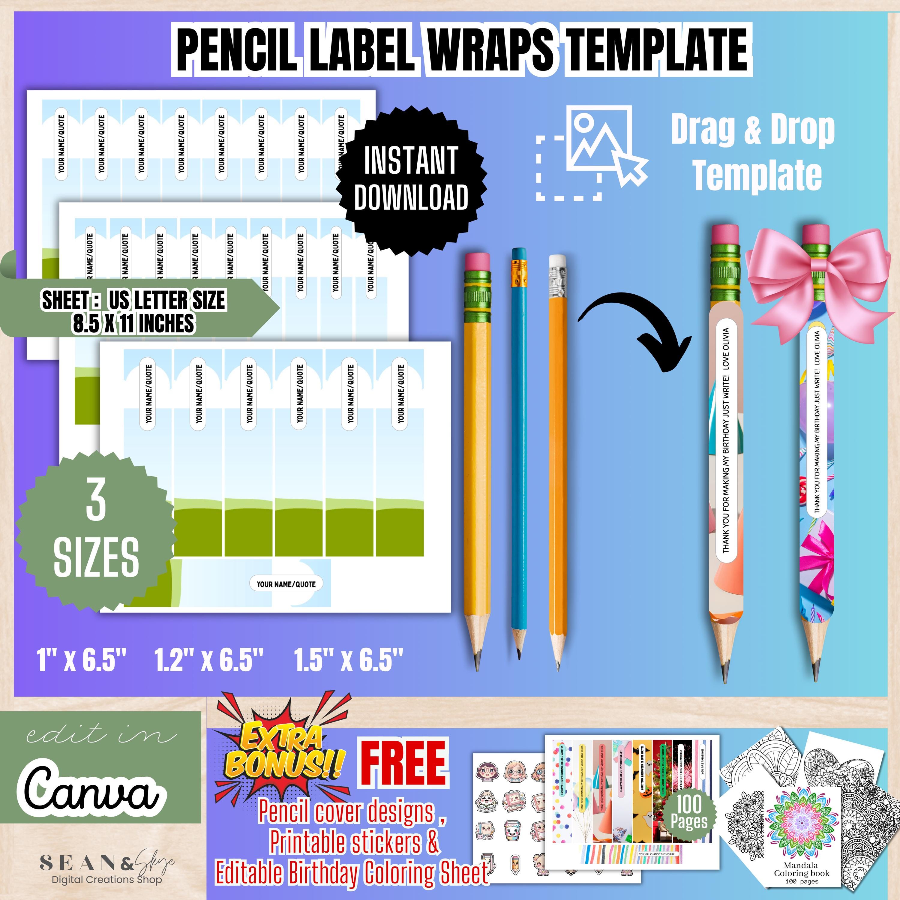 Pencil Cover Template, Editable Pencil Sleeve for Party Favors, Pencil ...