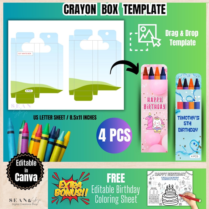 4pcs Crayon Box Template, DIY Party Favors, Crayon Holder, Crayon ...