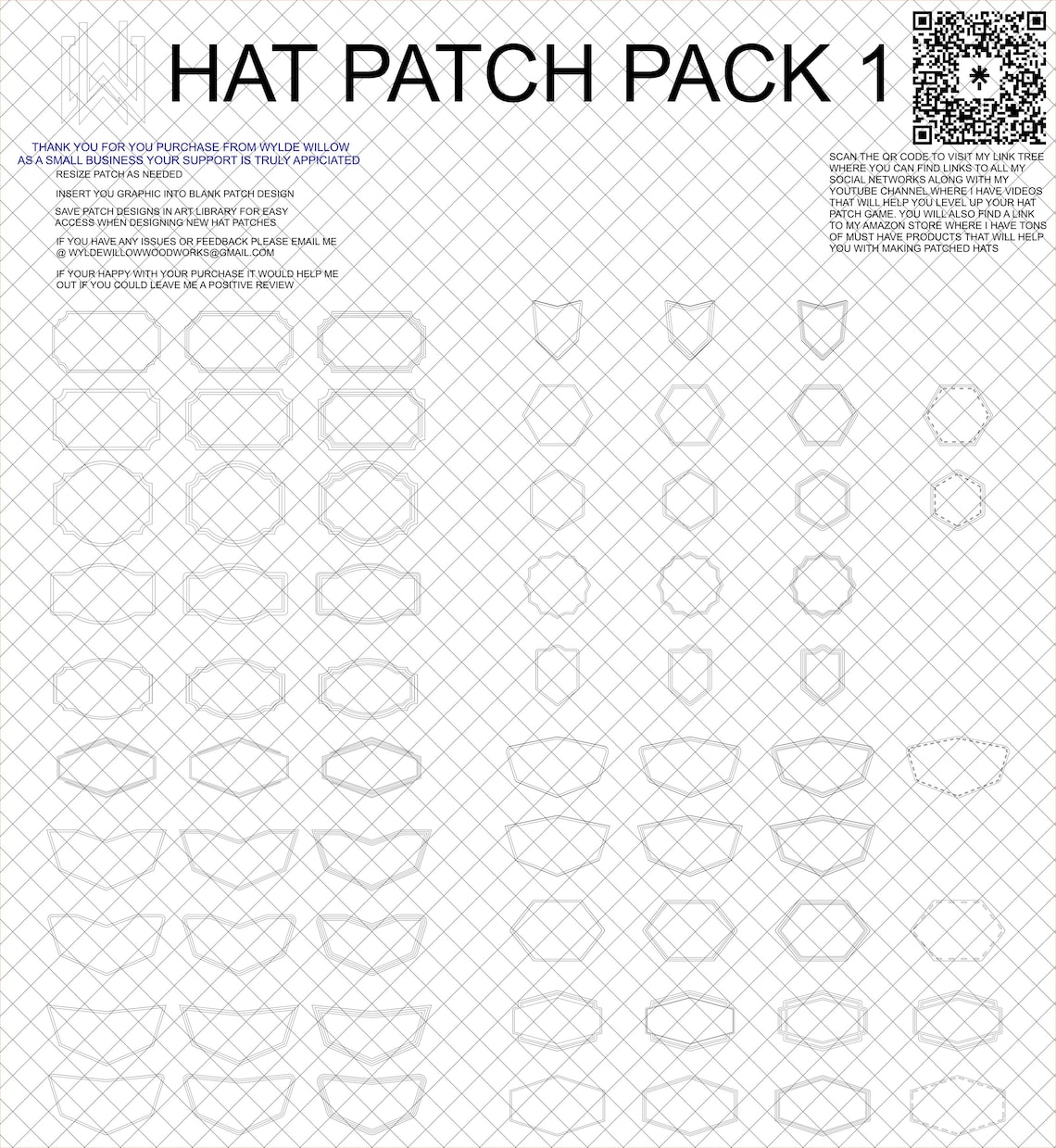Hat Patch Designs DIGITAL FILE, Pack 1, 66 Different Blank Hat Patch ...