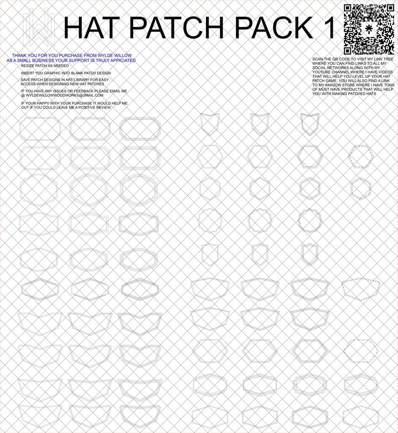 Hat Patch Designs DIGITAL FILE, Pack 1, 66 Different Blank Hat Patch ...