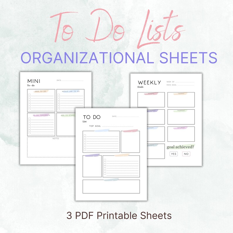 To Do Lists, Weekly Goals, Weekly Planner, Mini to Do Lists ...