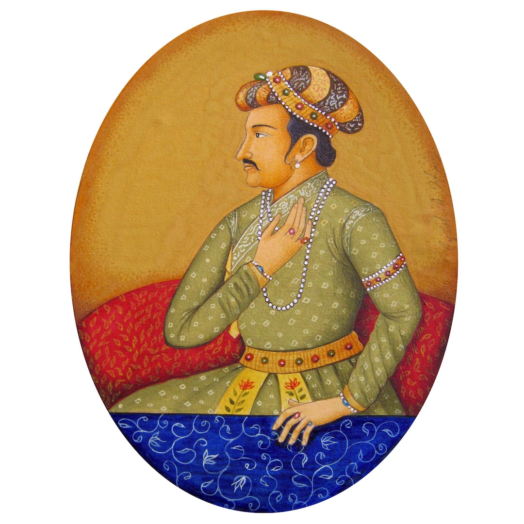Miniature Portrait Painting of Mughal Emperor Akbar - Etsy
