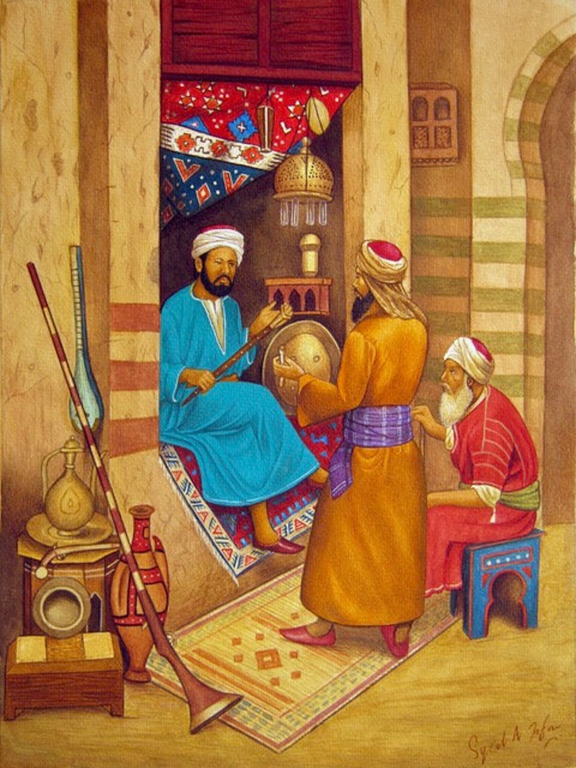 The Merchant 19th Century Arab Painting Oriental Arabic Cityscape ...