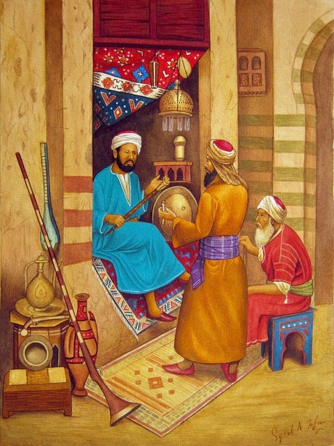 The Merchant 19th Century Arab Painting Oriental Arabic Cityscape ...