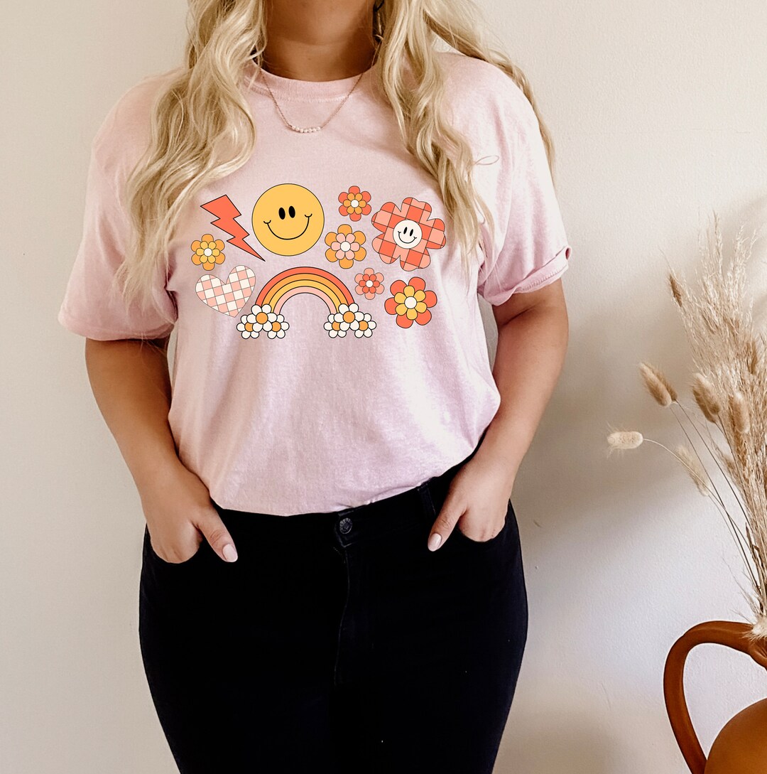 Pink Smiley Doodle Graphic Tshirt - Etsy