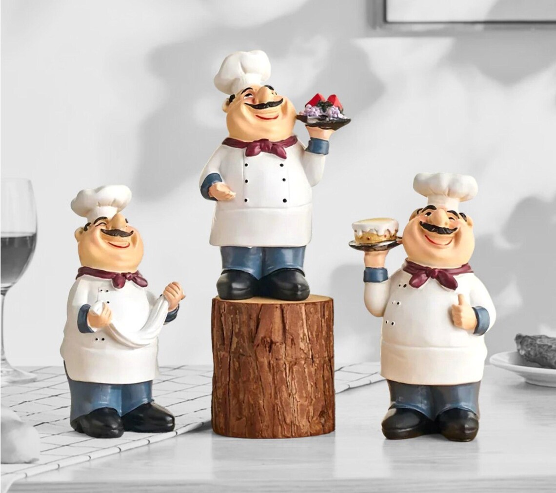 Smiling Chef Figurines Resin Chef Statue Cartoon Restaurant Chef ...