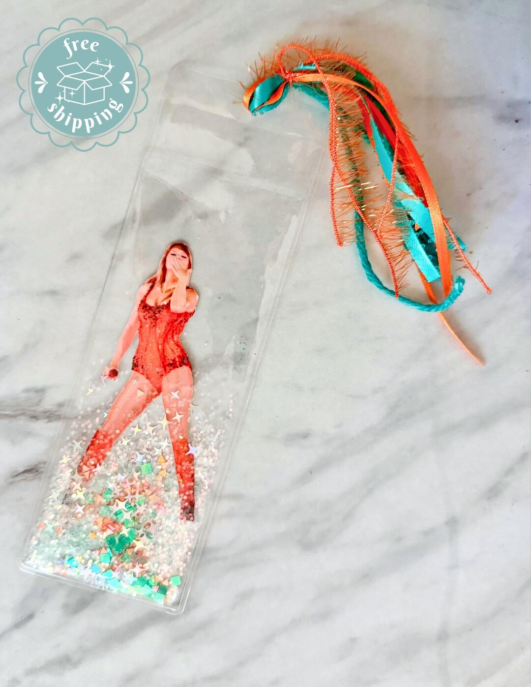 Orange, Teal & Mint Glitter Taylor Era Shaker Bookmark - Etsy