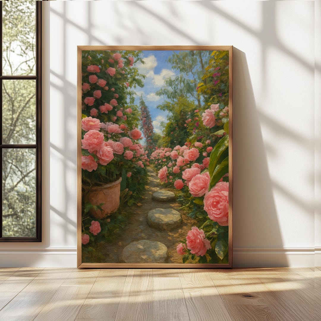 Rose Garden Vintage Oil Painting Print,provence Floral Wall Art,muted ...