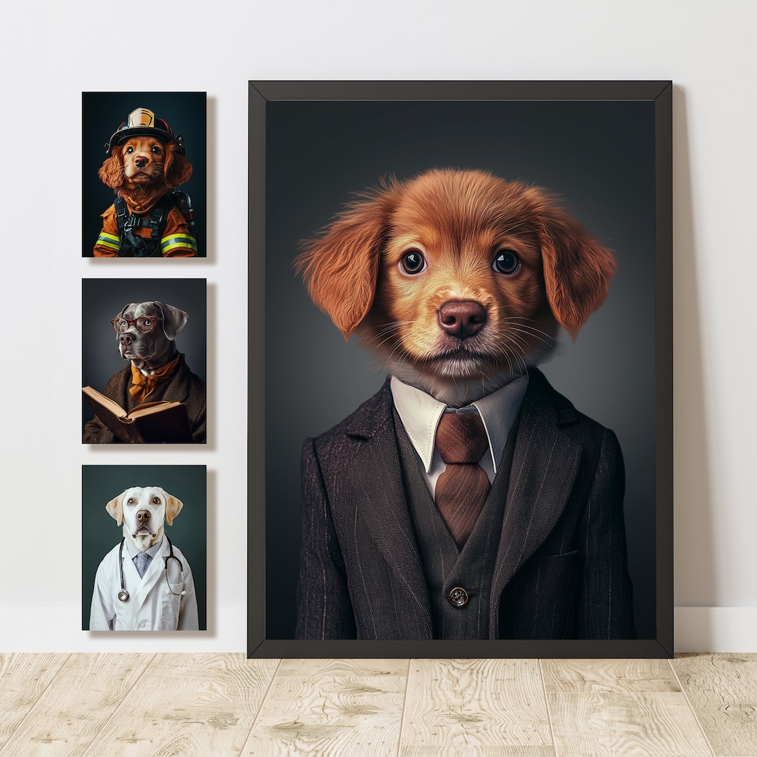 Custom Pet Portrait From Photo, Animal Career Attire Poster, Funny Pet ...