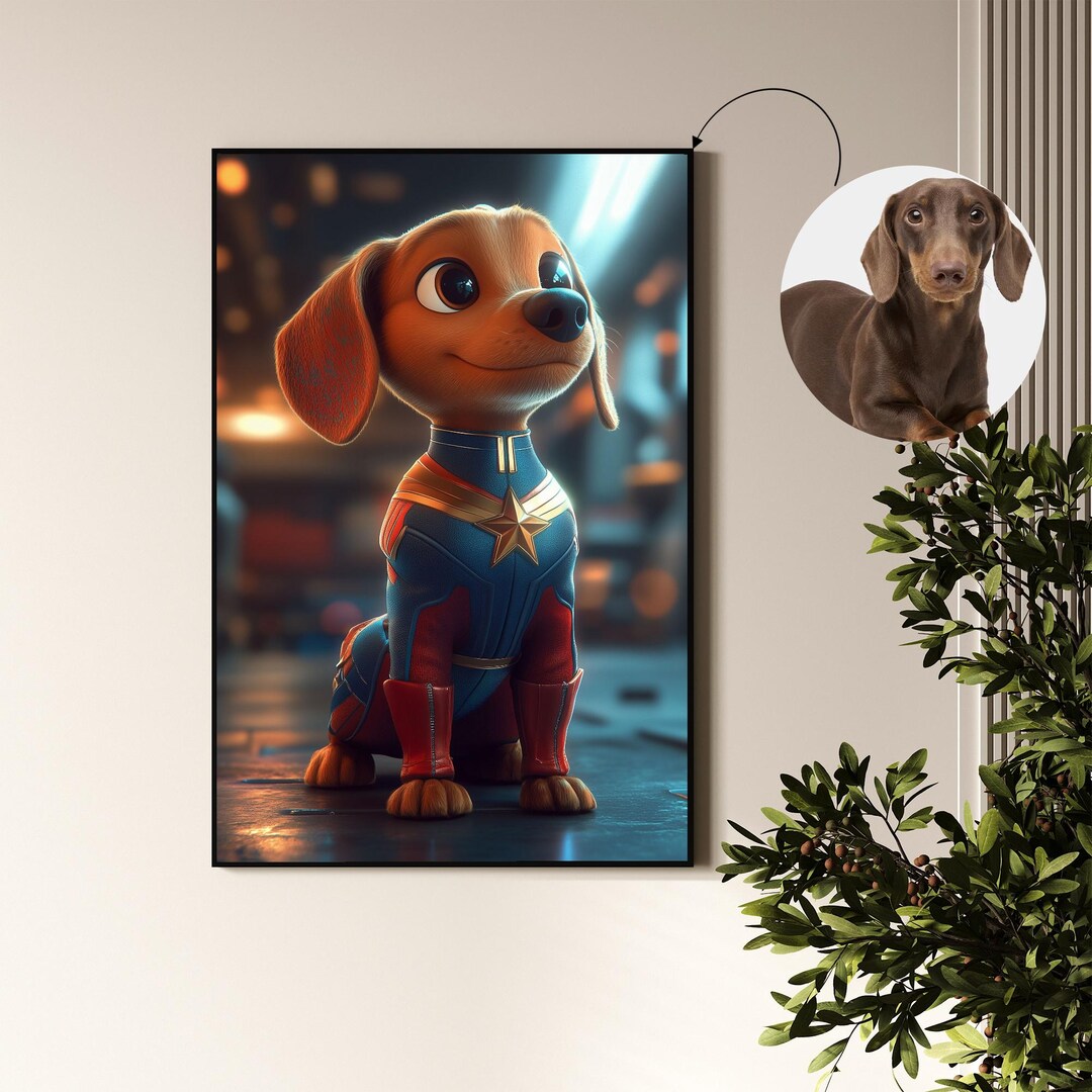 Custom Pet Portrait Gift,animated Dog Cartoon,portrait Wall Art for Pet ...