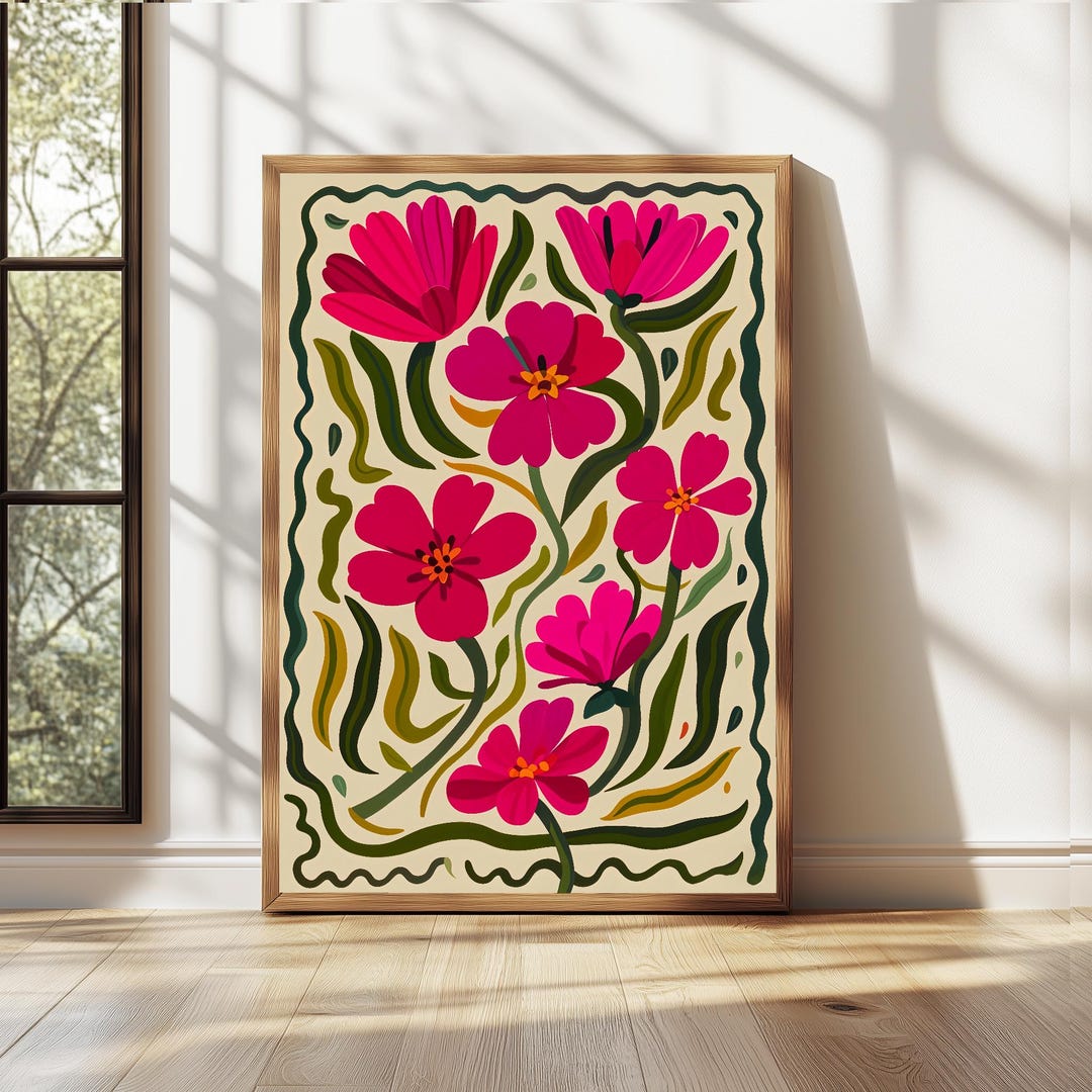 Floral Wall Art ,colourful Quirky Handrawn Art,peonies,colourful Art ...