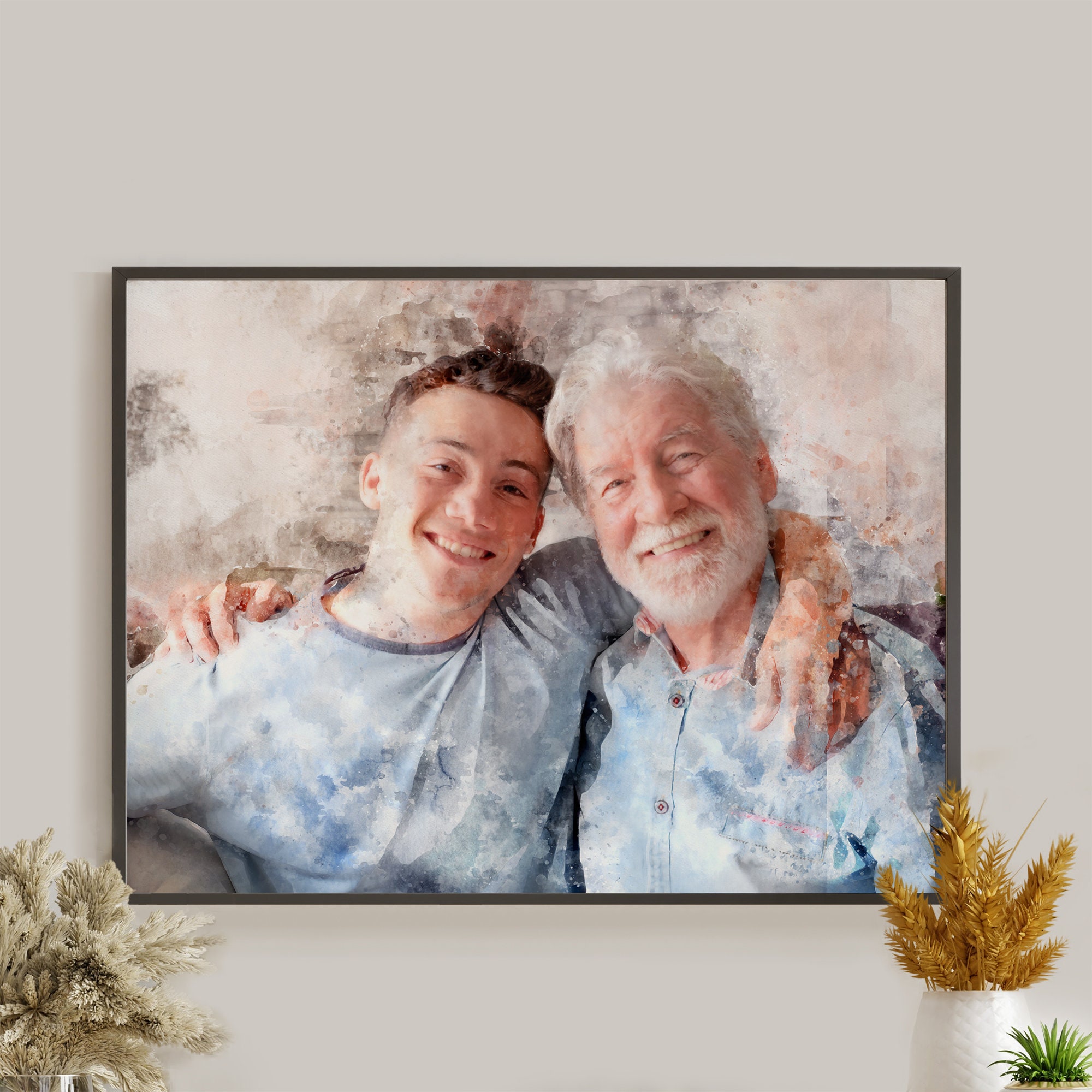 Fathers Day Gifts, Artful Watercolor Ffect, Custom Portrait, Family ...