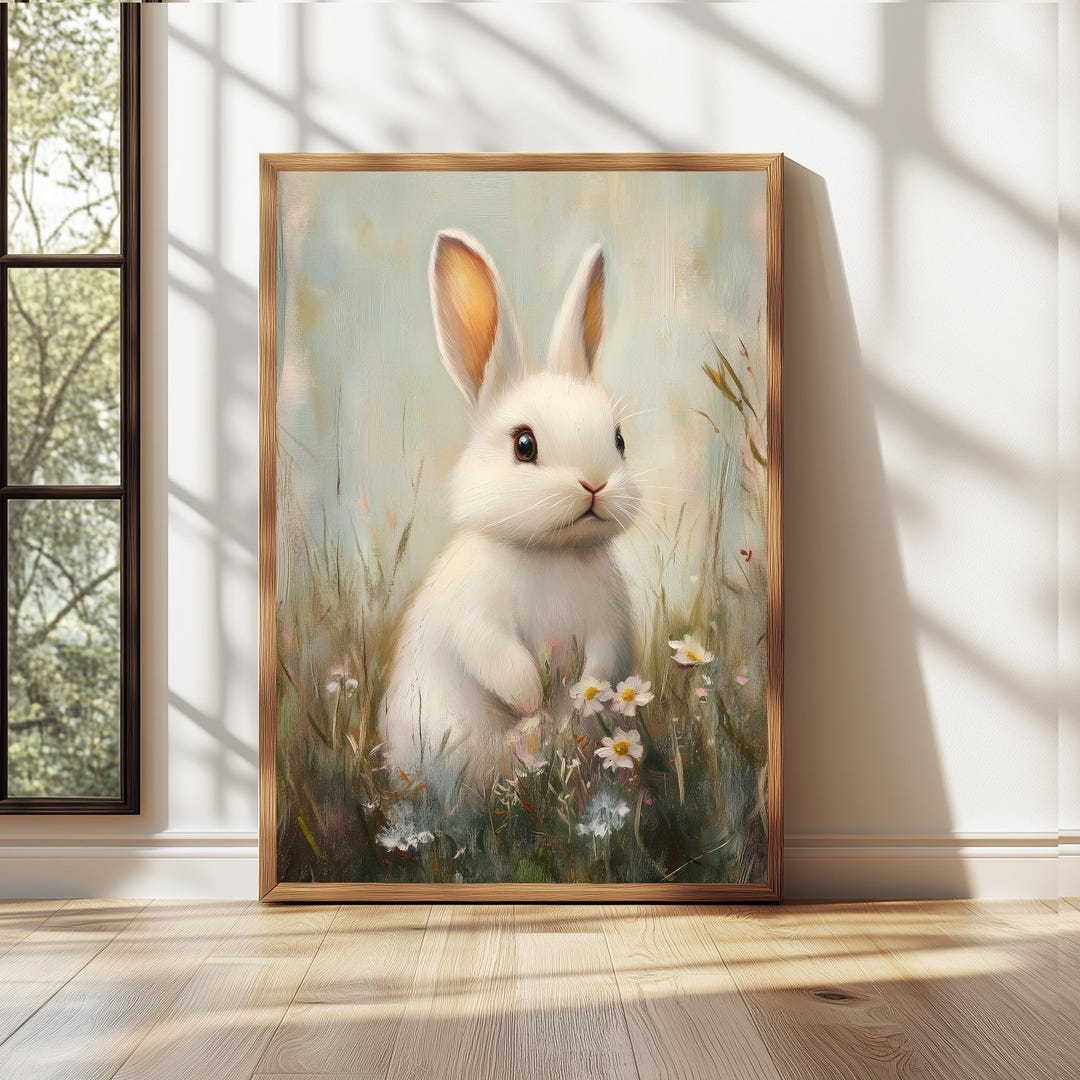 Vintage Easter Bunny Print,rabbit Bunny Flower Boho Portrait Print ...