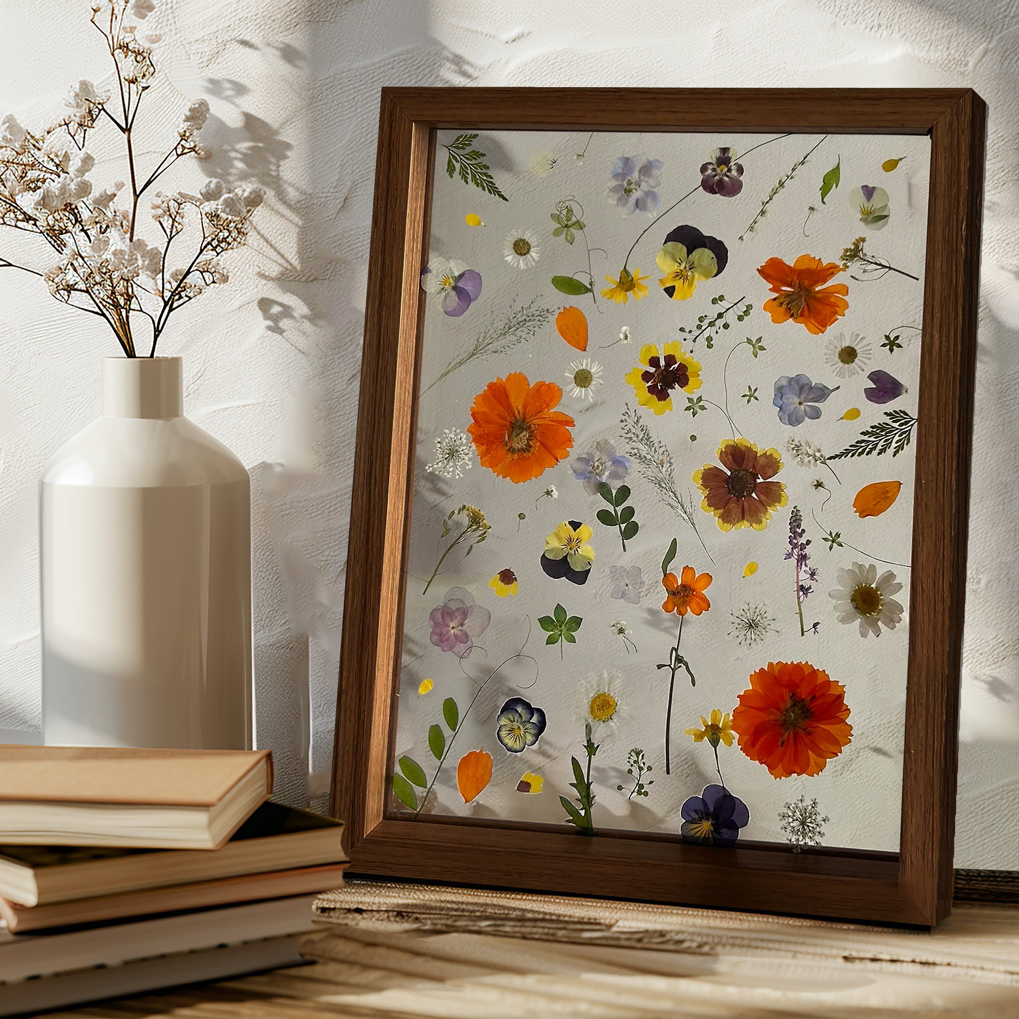 Large Pressed Flower Frame, Dried Wildflower Bouquet Art, Handmade ...