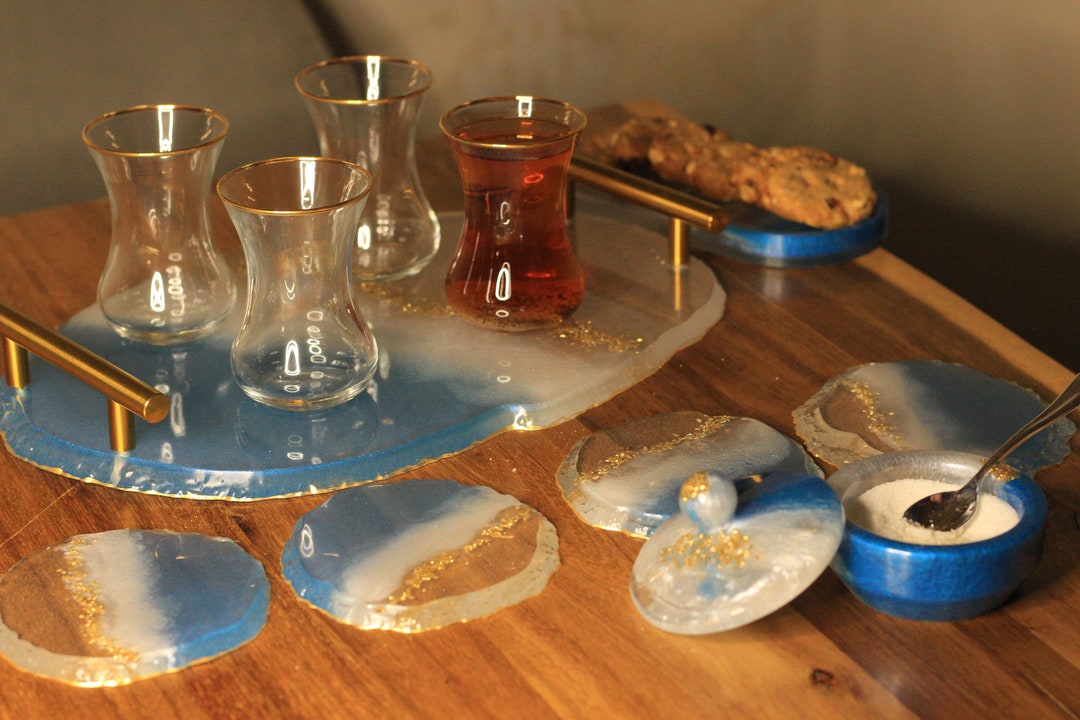 Handmade Coloured Resin Serving Plate, Saucer, Sugar Pot, and a Cookie ...