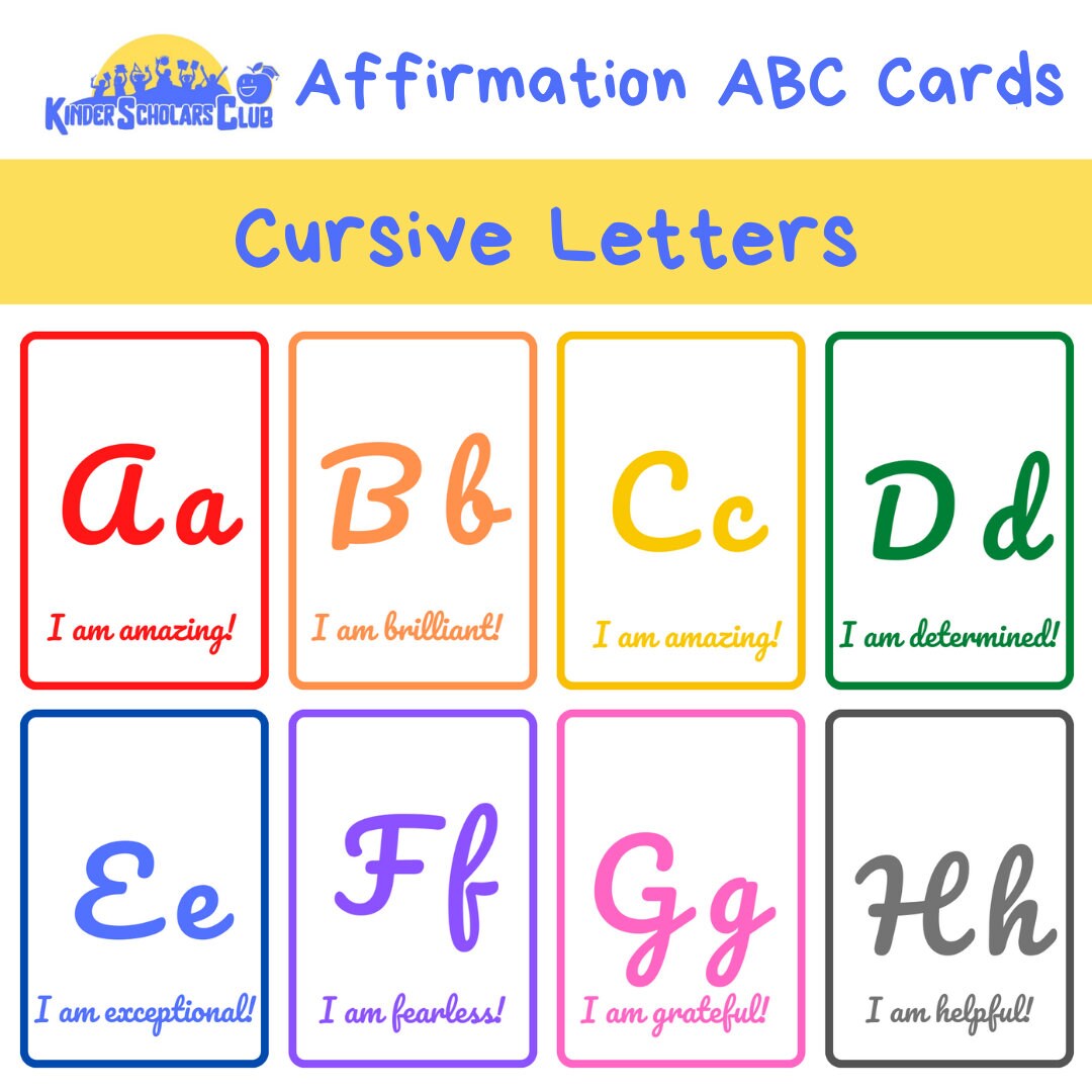 Alphabet Affirmations 26 Printable ABC Flash Cards With Cursive Letters ...