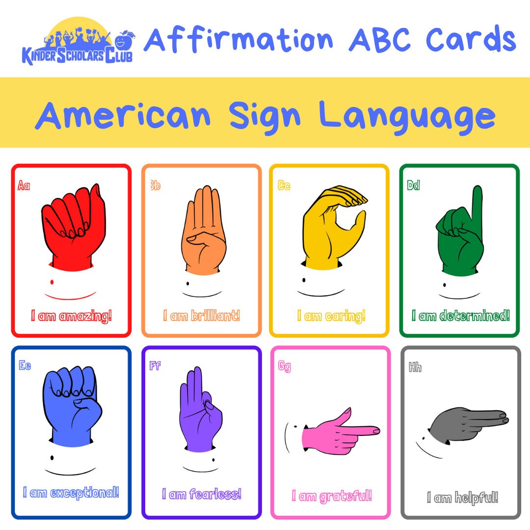 Alphabet Affirmations 26 Printable ABC Flash Cards With American Sign ...
