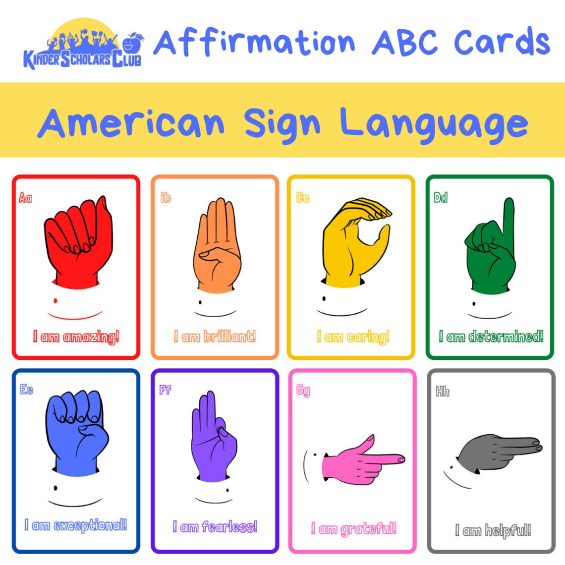 Alphabet Affirmations 26 Printable ABC Flash Cards With American Sign ...
