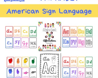Alphabet Affirmations 26 Printable ABC Flash Cards With American Sign ...