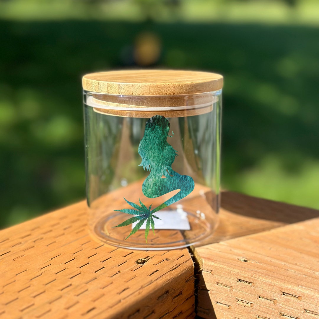 Weed Stash Jar | Stoner Mermaid Design | 14 Oz Glass & Bamboo Container ...