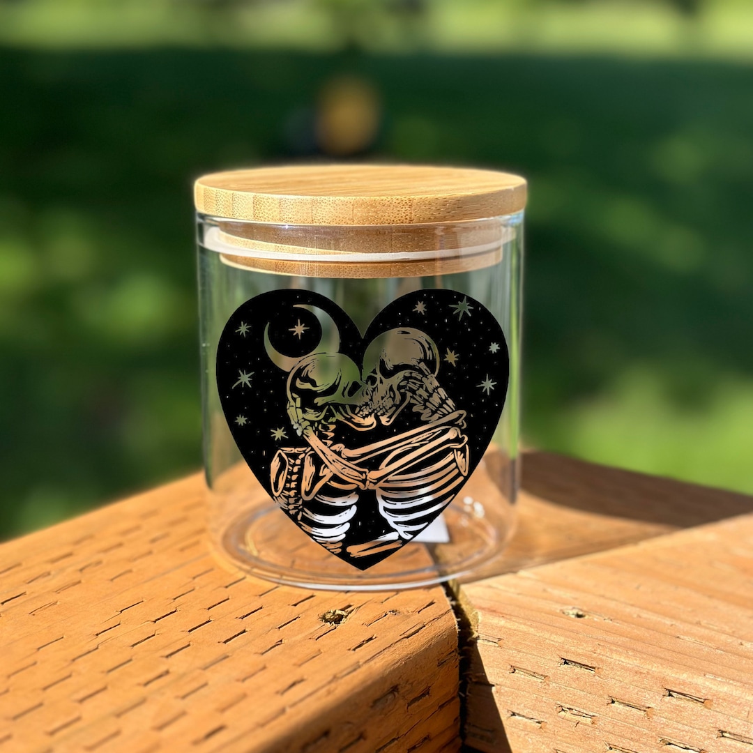 Skeleton Lovers Weed Stash Jar Gothic Airtight Glass Jar Halloween ...