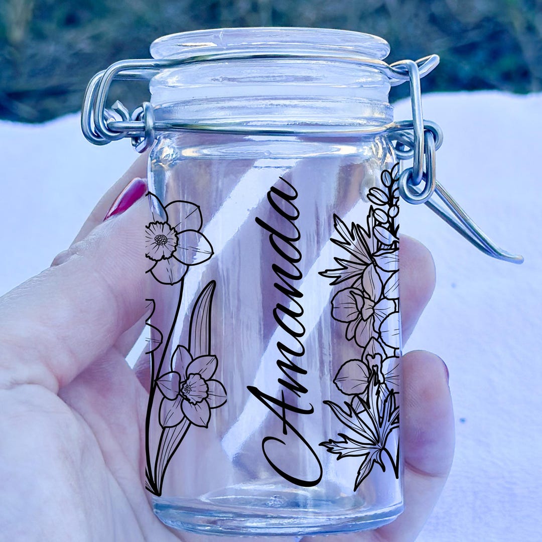 Personalized Birth Flower Jar With Name | Custom Keepsake Gift for Mom ...