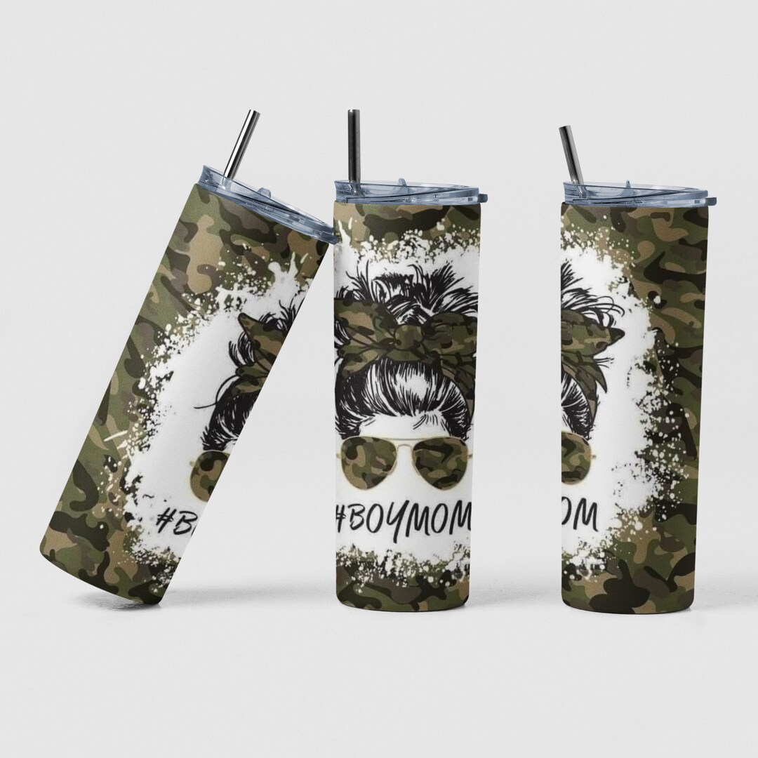 Boymom 20oz Tumbler Camo Mom Life Cup With Lid, Metal Straw and Rubber ...