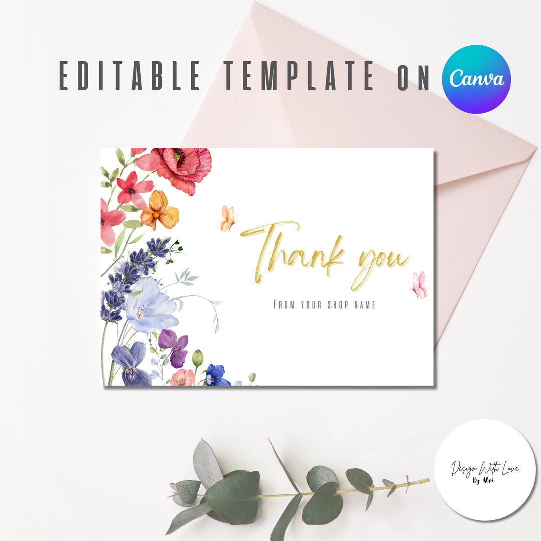 Printable Thank You Card, Digital Thank You Card, Business Thank You Card, Editable Thank You ...