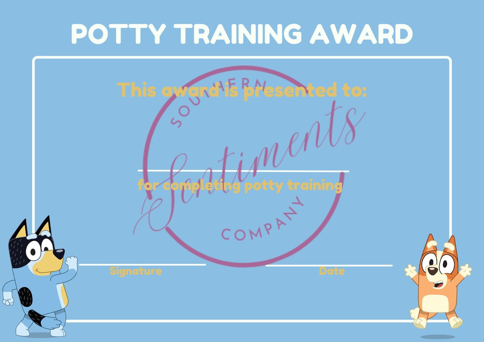 Bluey Potty Training Certificate - Etsy