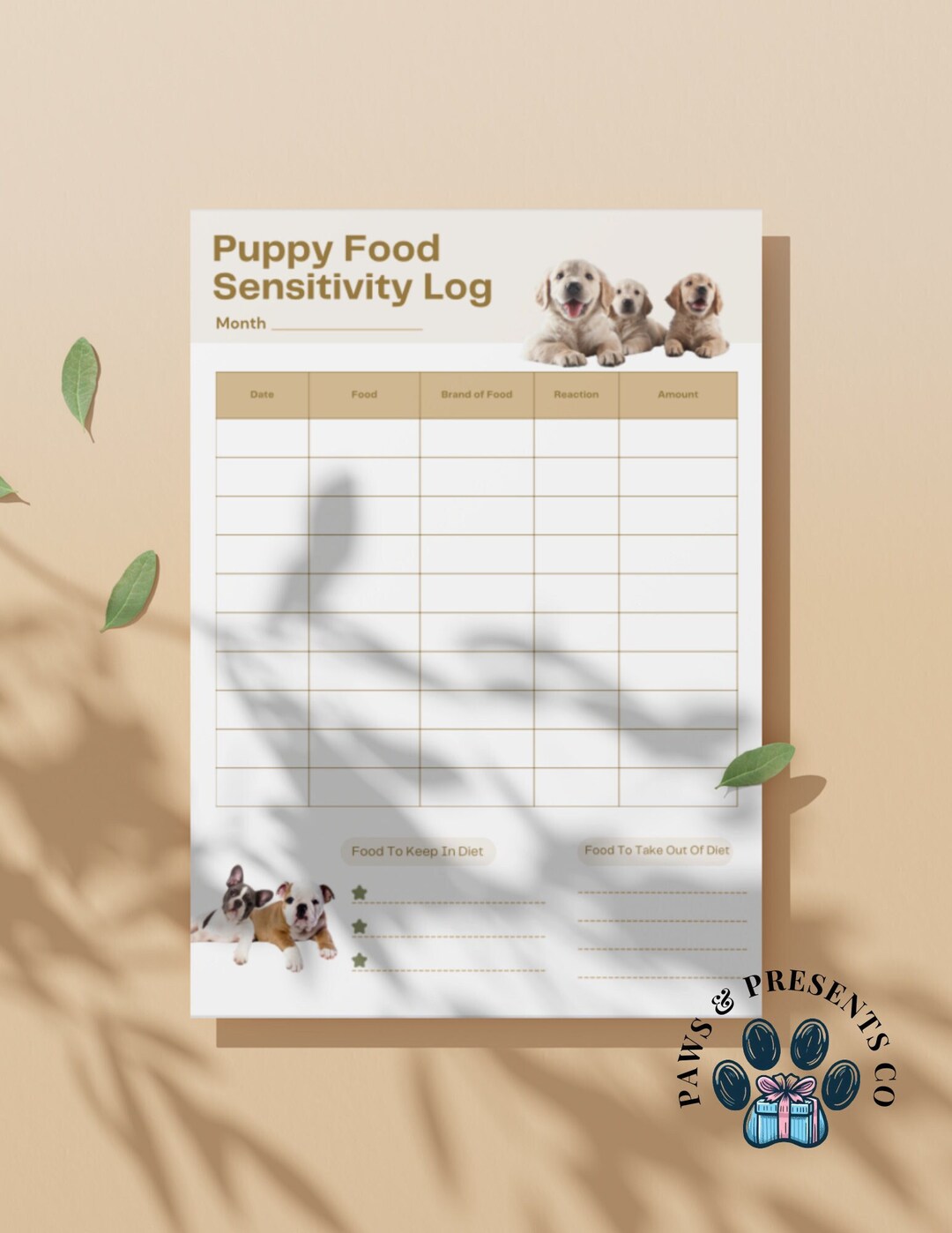 Puppy Sensitivity Log, Printable for New Dog Owner, Gift for Dog Lovers ...