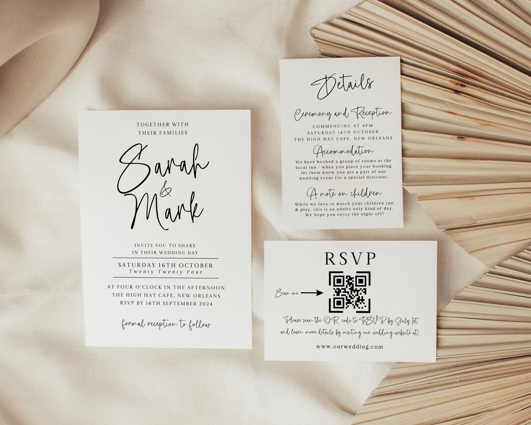 Simple Elegant Wedding Invitation QR Code, Wedding Invite Suite ...