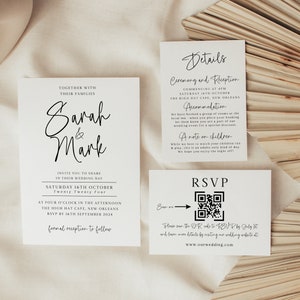 Simple Elegant Wedding Invitation QR Code, Wedding Invite Suite ...