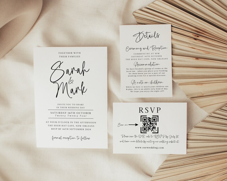 Simple Elegant Wedding Invitation QR Code, Wedding Invite Suite ...