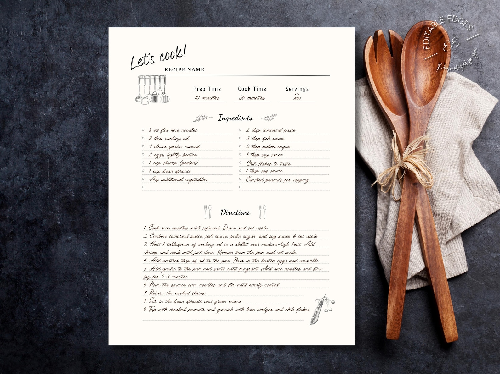 Printable Recipe Template: Minimalist Fillable Recipe Page (A4 / 8.5x11 ...