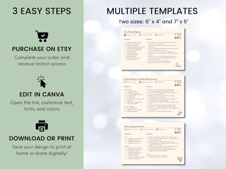 Editable Recipe Card Template: Minimalist Design (canva, 6x4 & 7x5 ...
