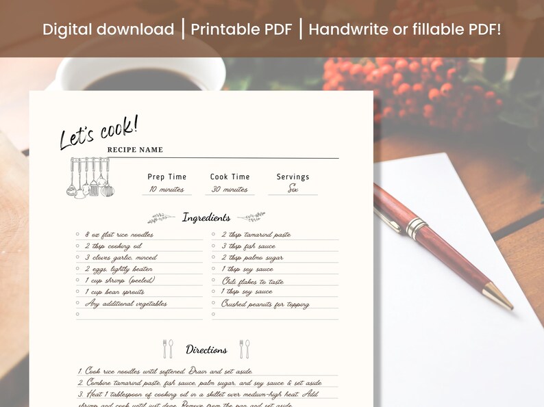 Printable Recipe Template: Minimalist Fillable Recipe Page (A4 / 8.5x11 ...