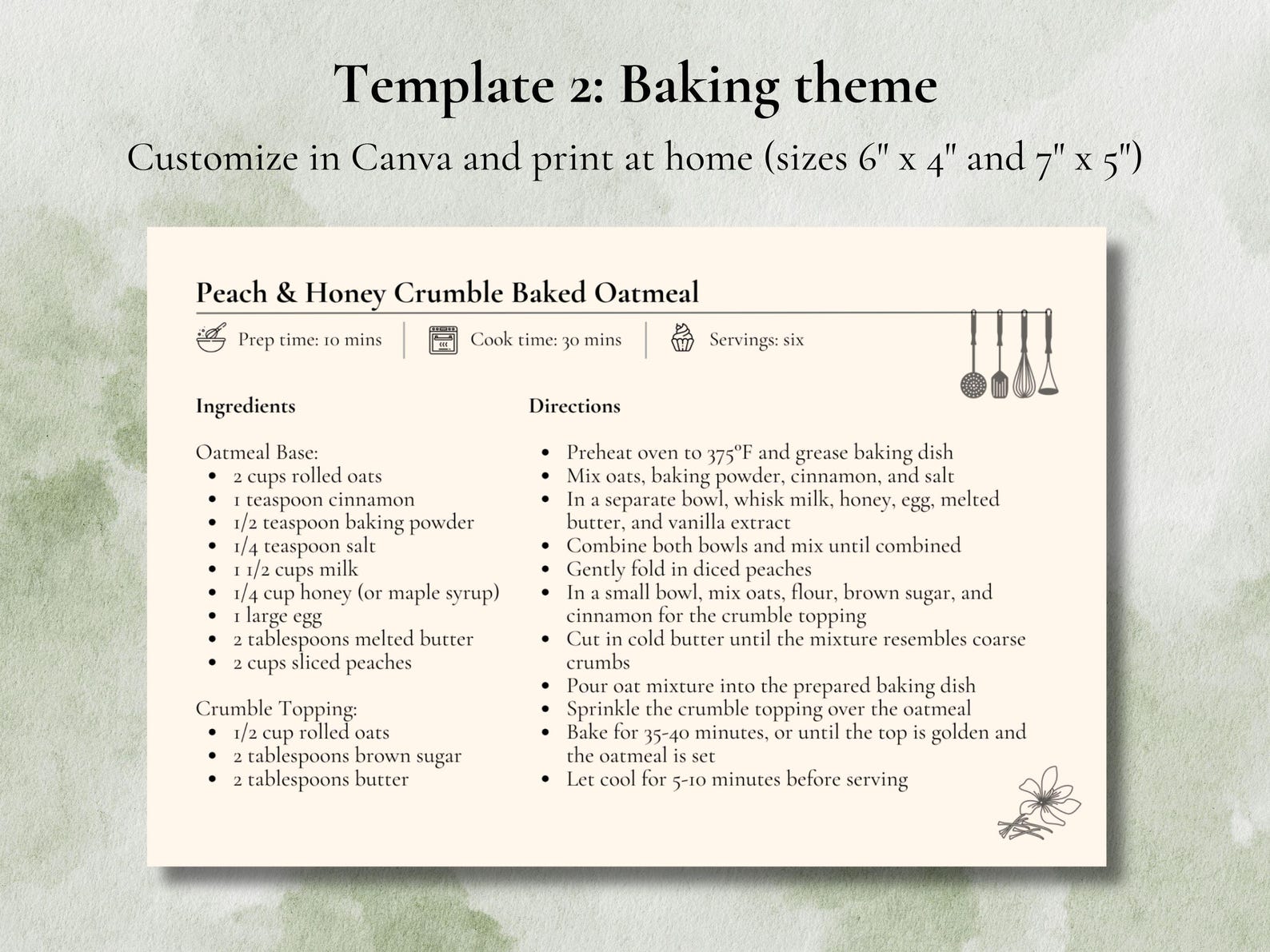 Editable Recipe Card Template: Minimalist Design (canva, 6x4 & 7x5 ...