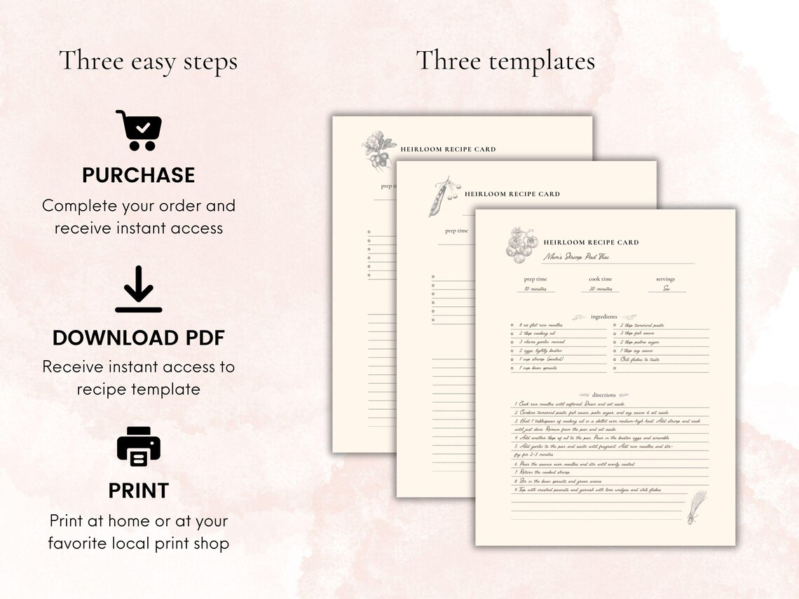 Printable Recipe Template: Heirloom Recipe Page (digital PDF) - Etsy