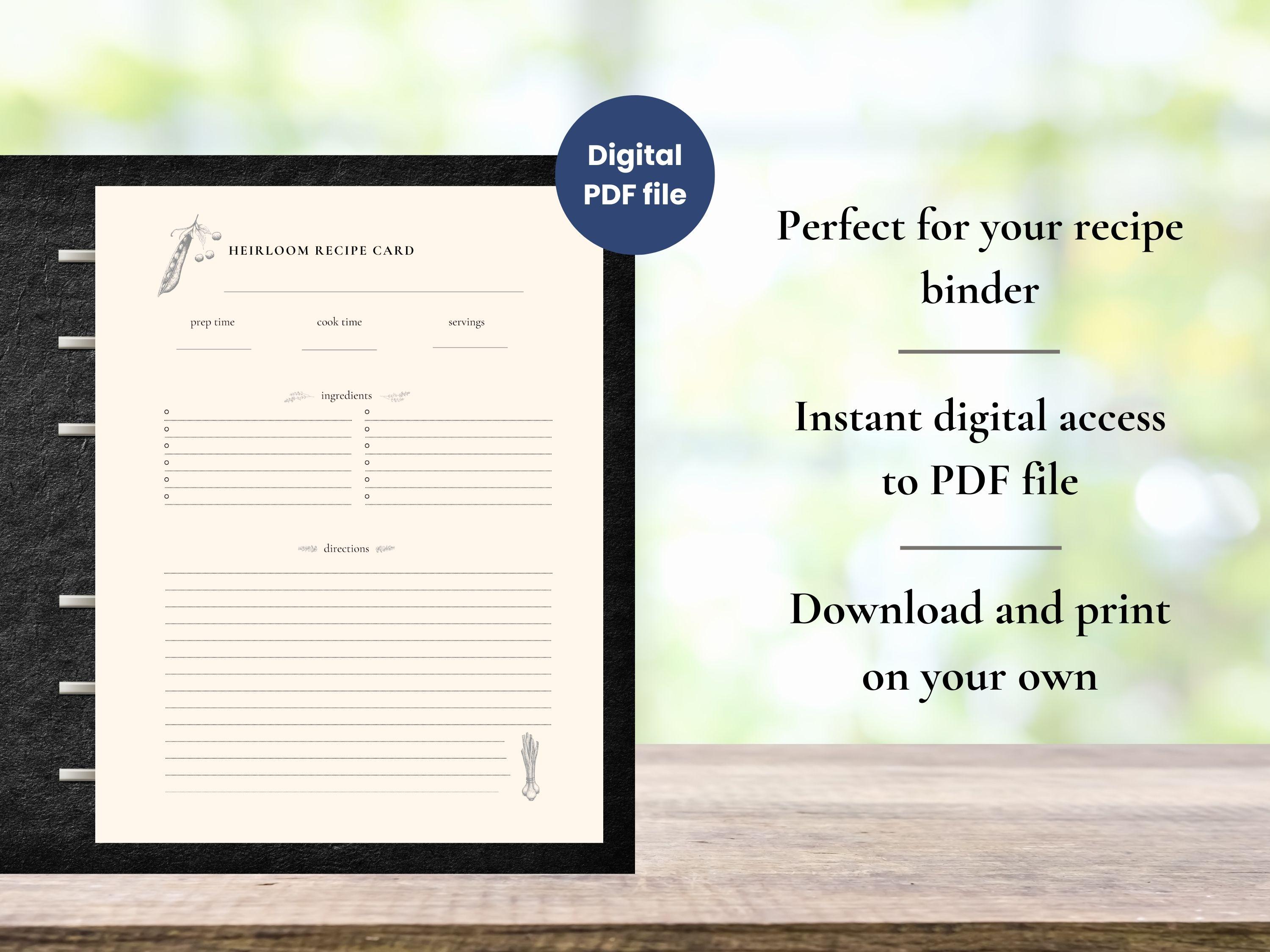Printable Recipe Template: Heirloom Recipe Page (digital PDF) - Etsy