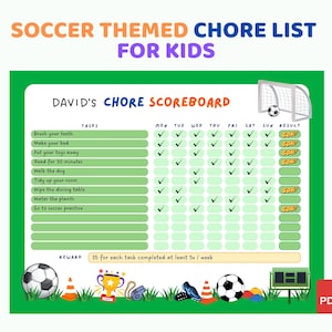 Chore Chart for Kids, Soccer Themed, Printable Kids Task List, Editable ...