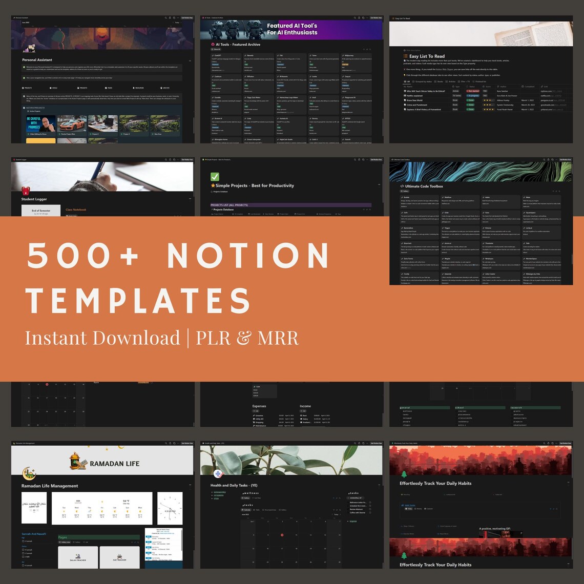 500+ Notion Templates Bundle | PLR, MRR | Editable Digital Planners ...