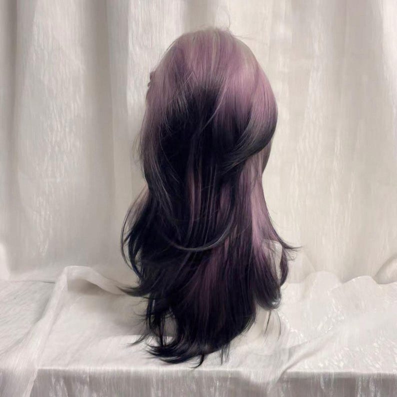 Long Pinkish-purple Gradient Wig – Unisex Gothic Mullet, Cosplay Wig - Etsy