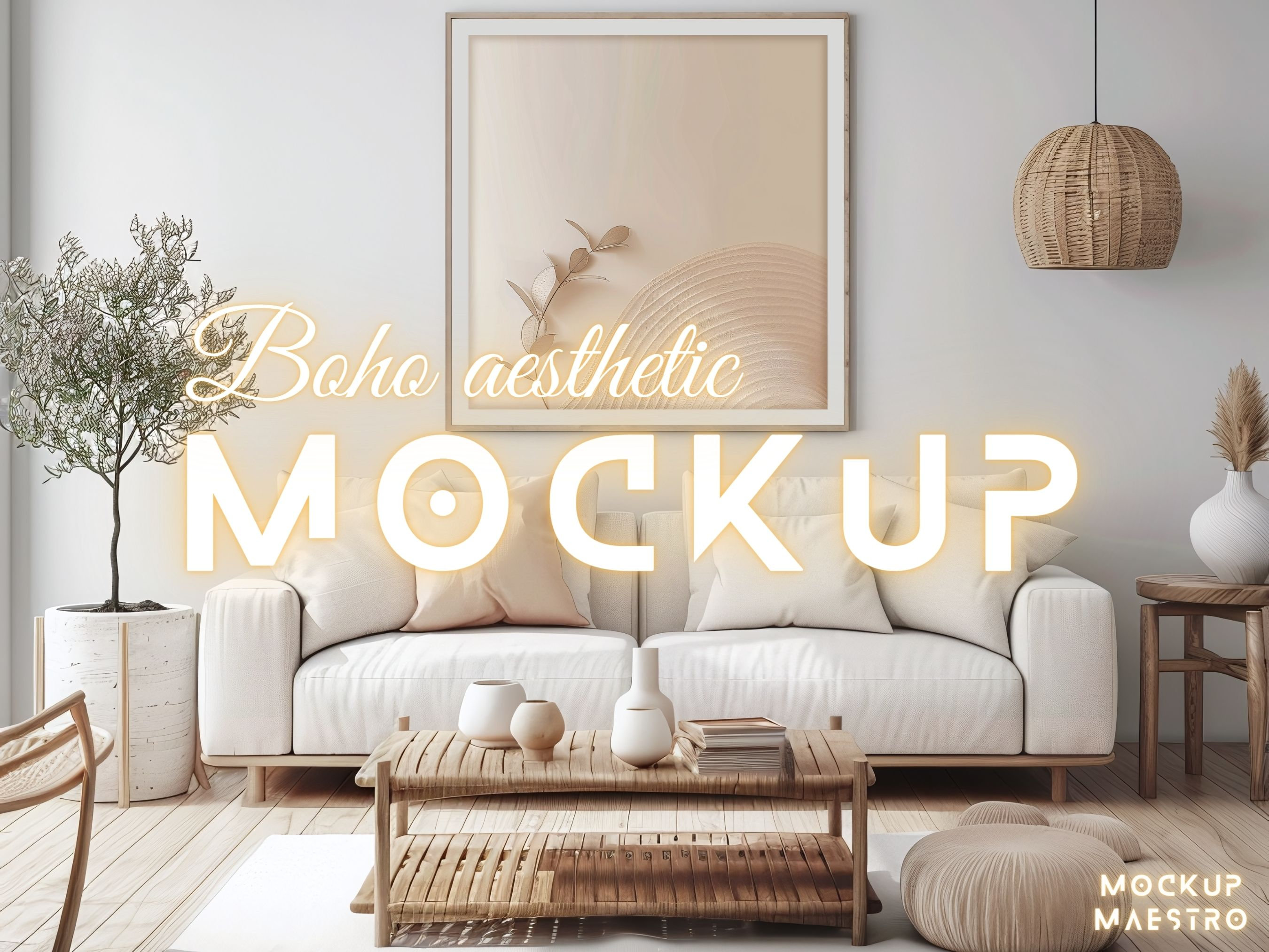 Boho Poster Mockup Artwork Included Boho Wooden Wall Art Frame Frame ...