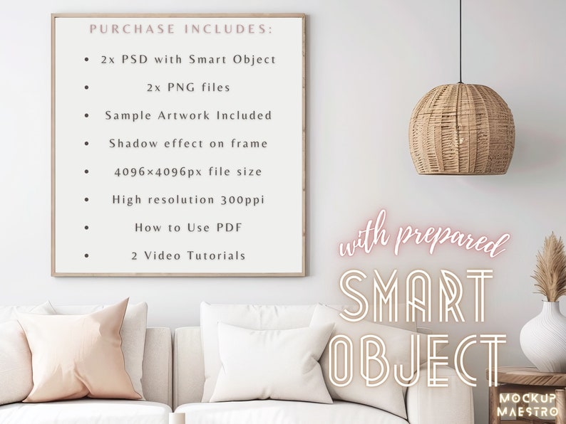 Boho Poster Mockup Artwork Included Boho Wooden Wall Art Frame Frame ...