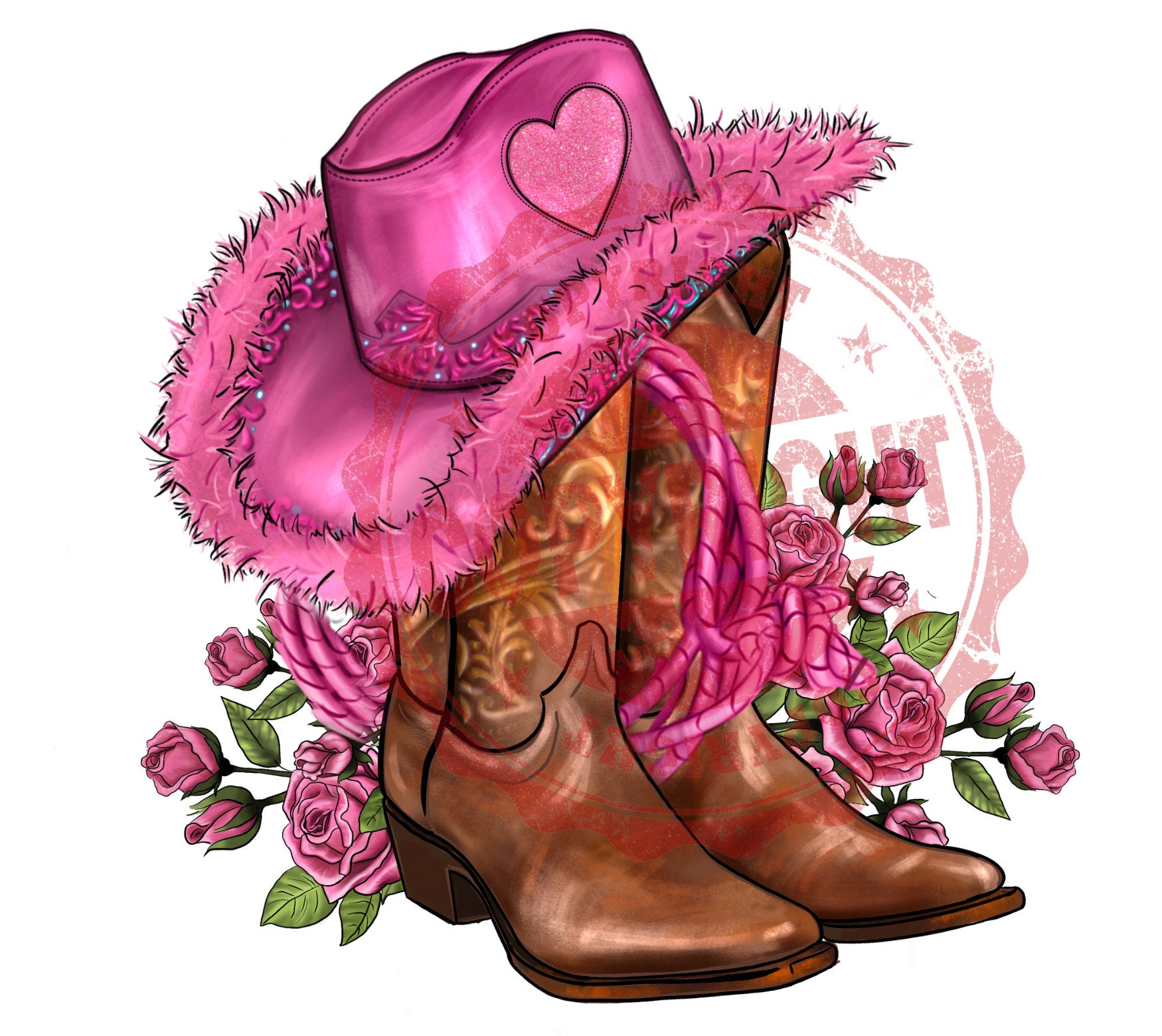 Pink Cowgirl Hat Boots Valentines PNG - Etsy